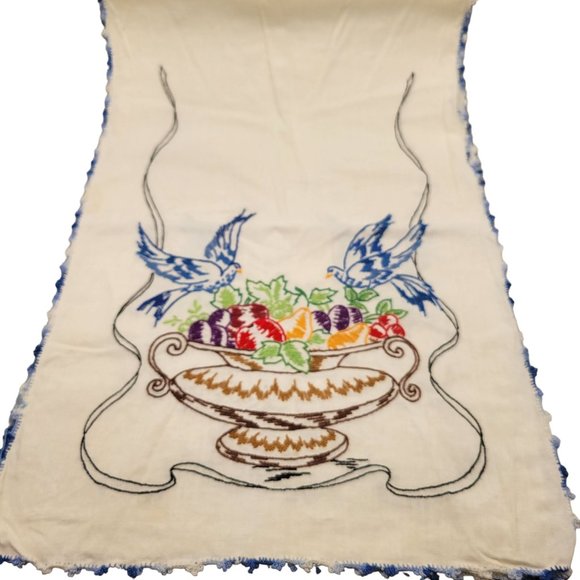 Accents | Embroidered Dresser Scarf Table Runner Vintage Bluebirds ...